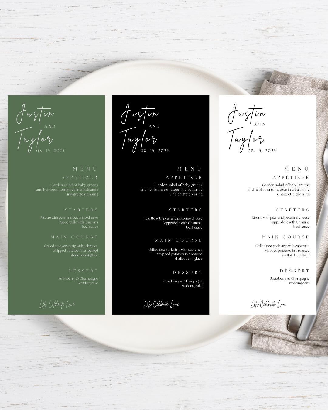 Bundle Modern Wedding Menu Template, Digital Wedding Menu Card, Custom ...