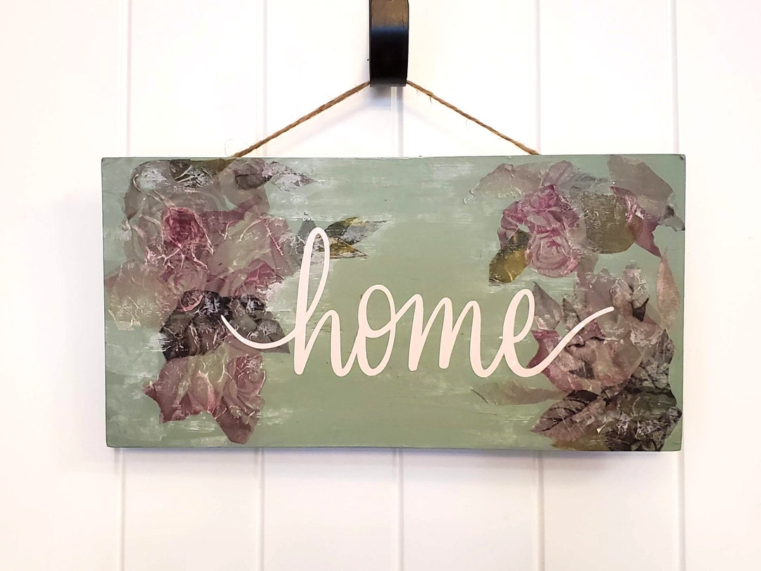 Shabby Chic Welcome Sign Floral Decor Romantic Style Aged Floral Hello ...