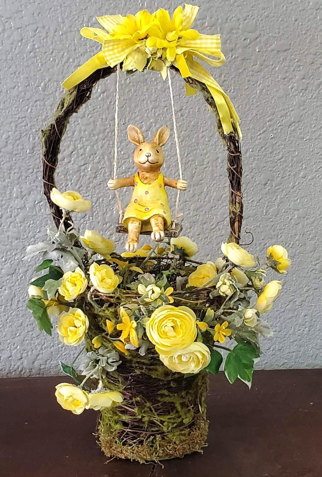 Spring Bunny Floral Arrangement Bunny on Swing Rabbit Collection Moss ...