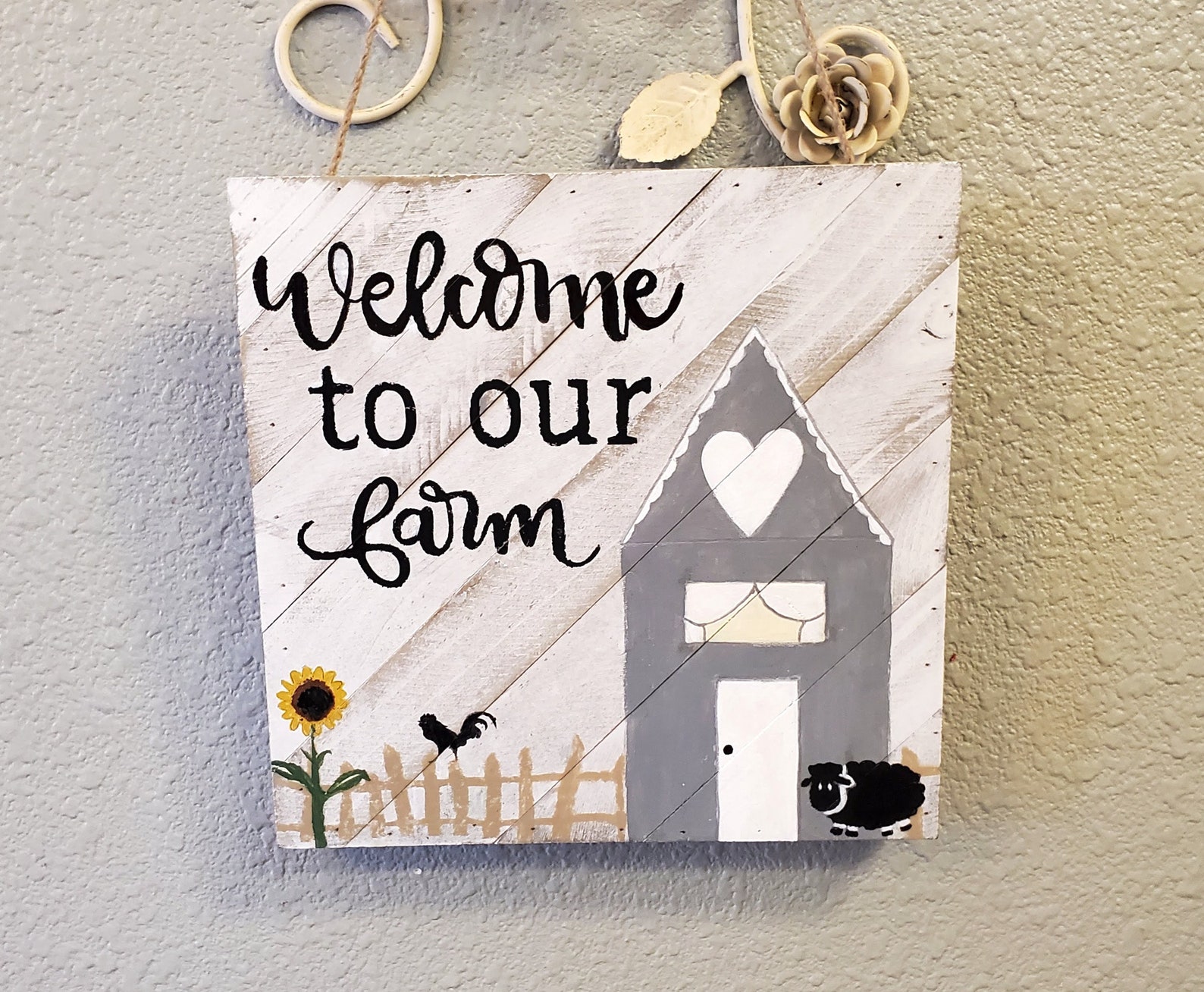 Farmhouse Farm Wood Sign Home Sheep Rooster Sunflower Welcome - Etsy