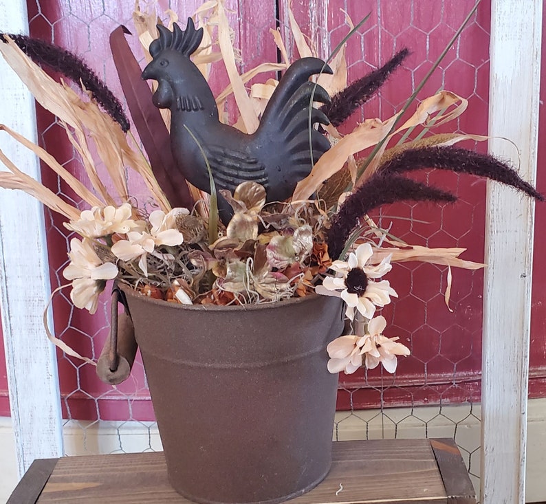 Primitive Rustic Rooster Arrangement Country Farmhouse French Country ...