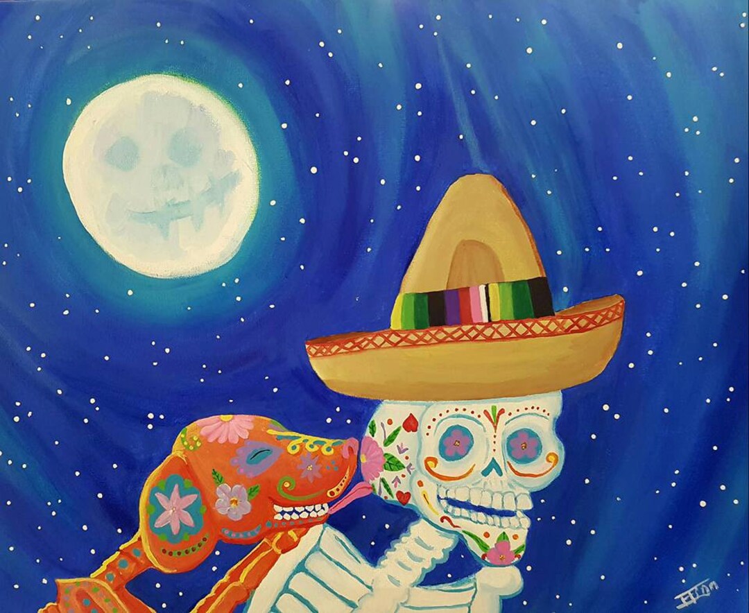 Day of the Dead Poster – Calaca Skeleton & Dog, Mexican Art (16x20) - Etsy