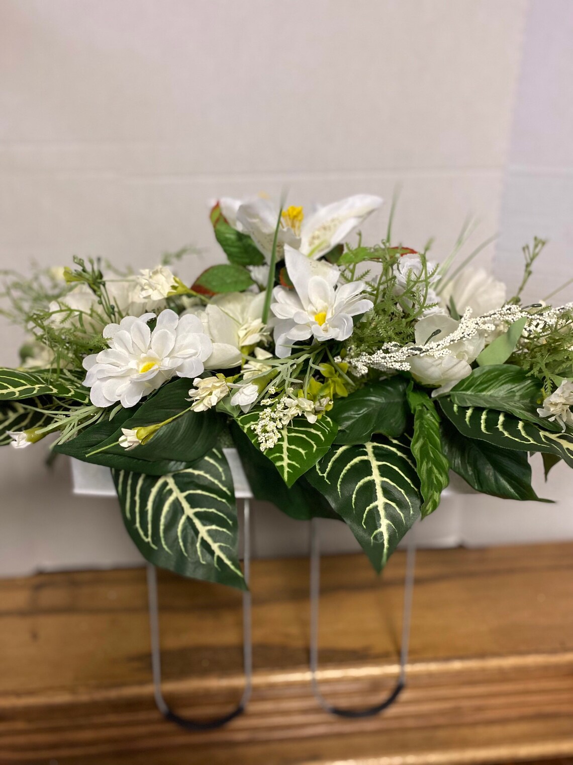 Beautiful White Cemetery Graveside Flower Arrangement - Etsy
