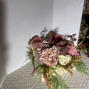 Fall Mauve Floral Table Arrangement, Rustic Wooden Centerpiece - Etsy