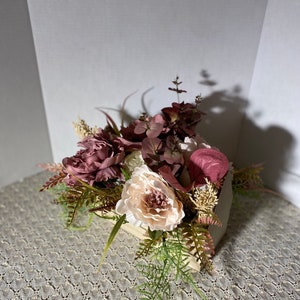 Fall Mauve Floral Table Arrangement, Rustic Wooden Centerpiece - Etsy