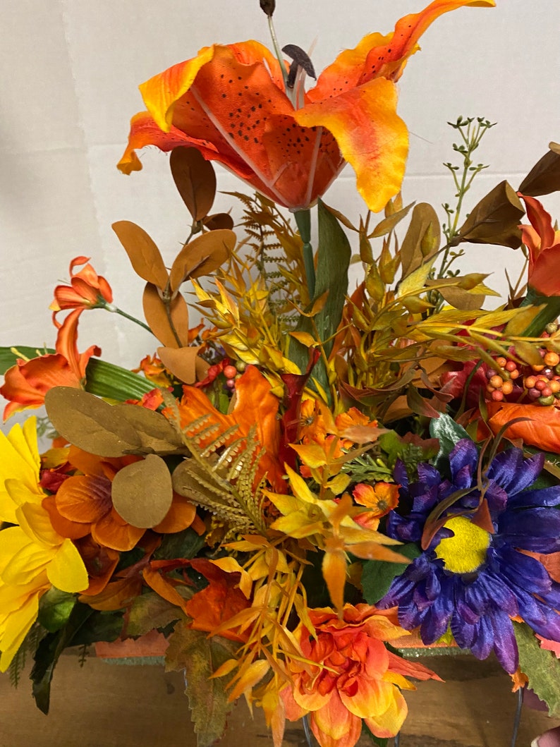 Cemetery Graveside Saddle Flower Arrangement, Fall Headstone Memorial ...
