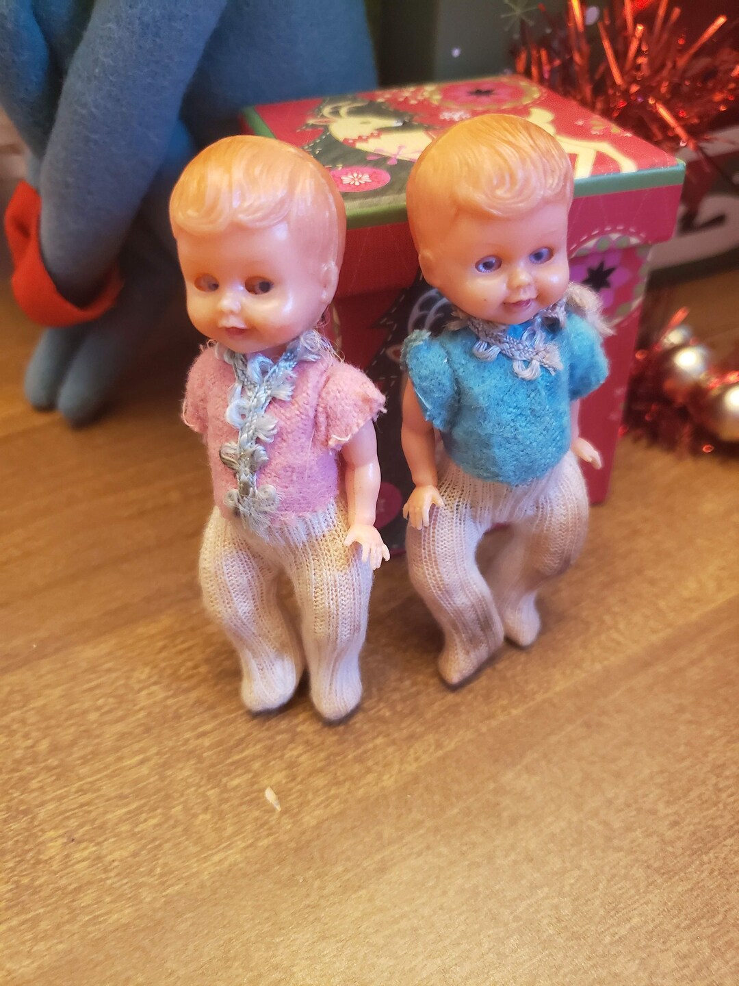 Miniature Twins, Boy and Girl, Open and Close Eyes, Painted Blonde Hair ...