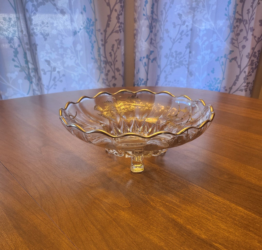 Silver City Glass With Silver Overlay Flowers, Three Footed 10.25 Inch ...