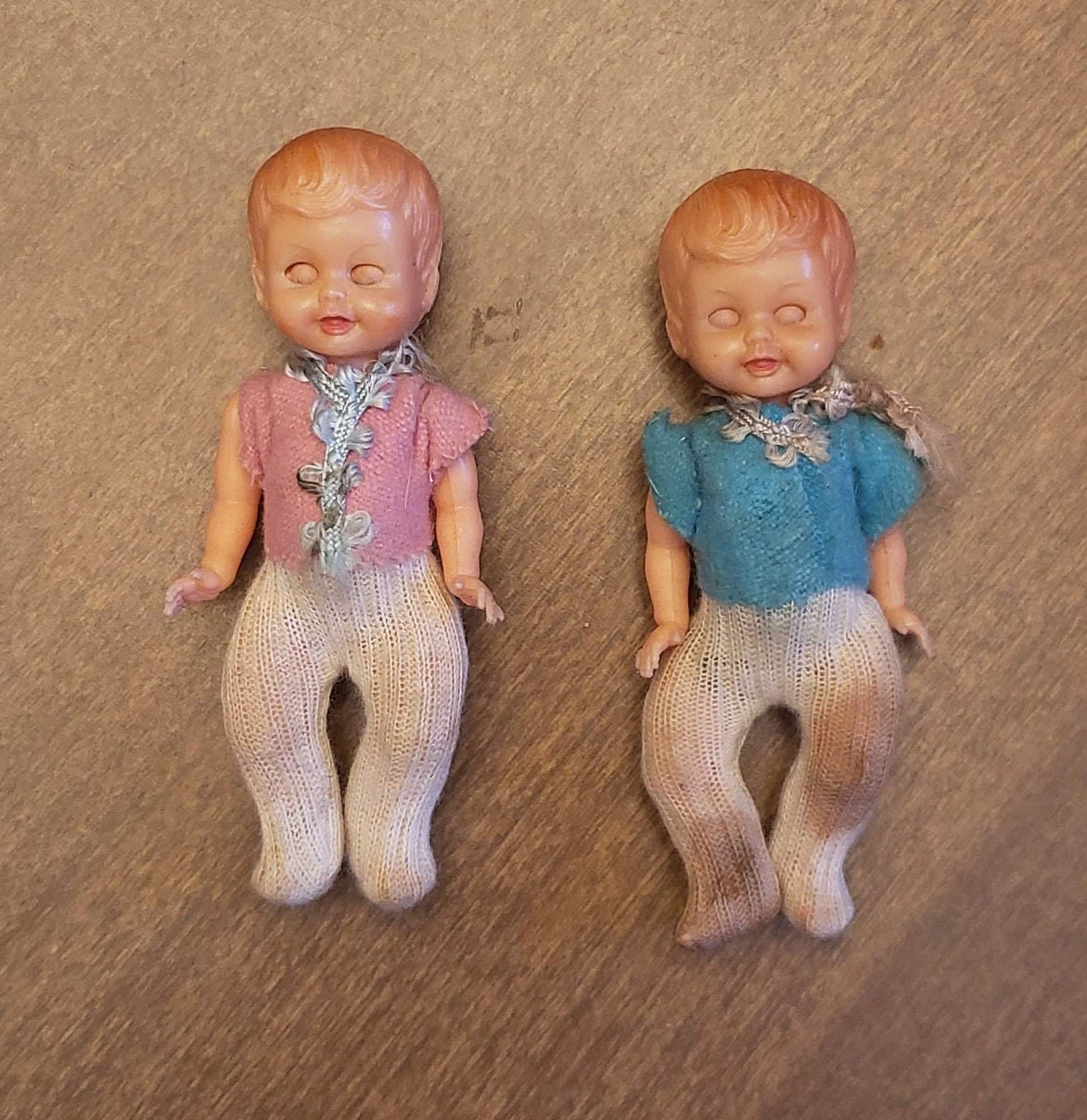 Miniature Twins, Boy and Girl, Open and Close Eyes, Painted Blonde Hair ...