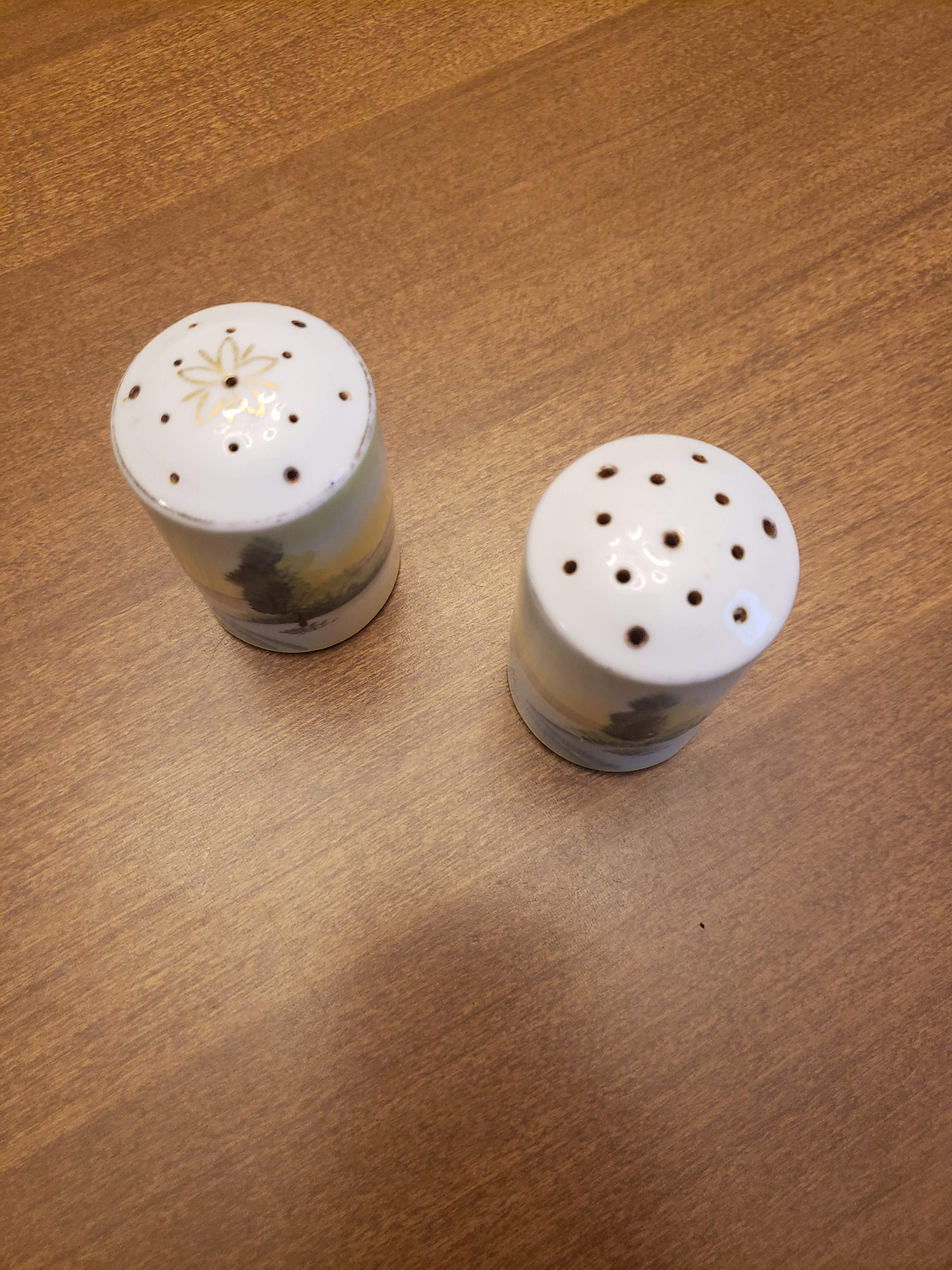 Ceramic Salt and Pepper Shaker Set, Landscaped Trees and Countryside ...