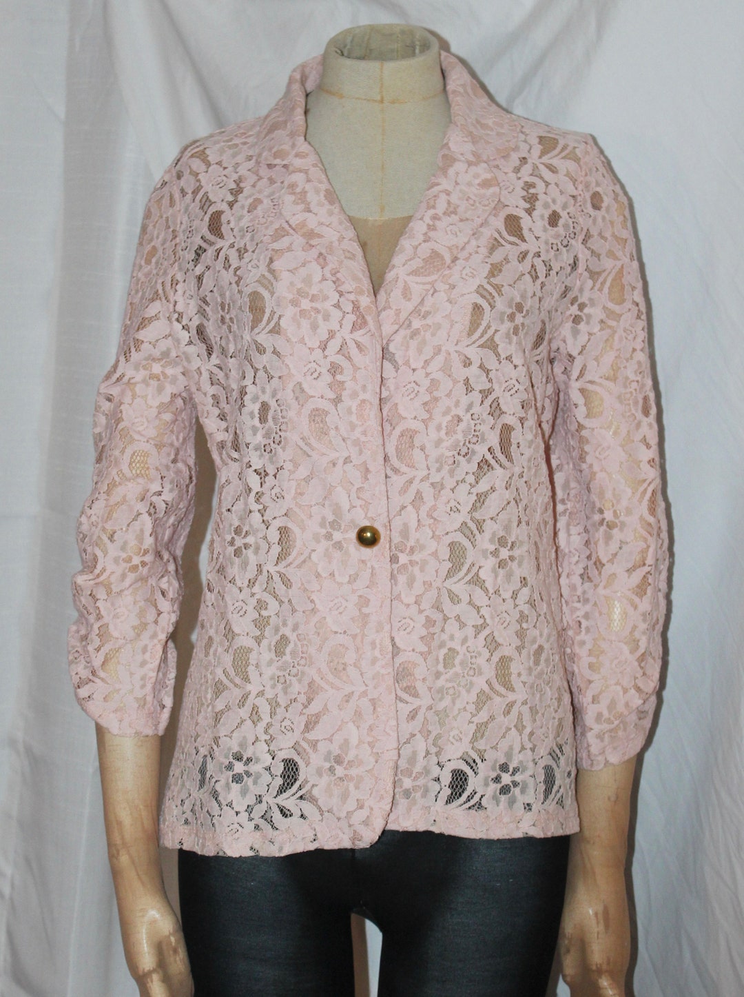 Vintage 80s Pink Lace Jacket Unlined Single Button Front Rounded ...