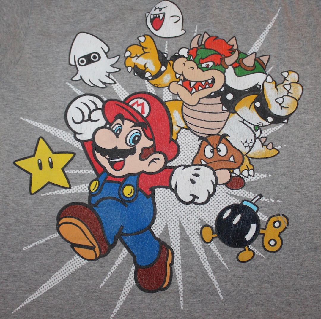 Vintage Mario T Shirt Old Skool, Mario,bowser, Boo, Bob-omb, Blooper ...