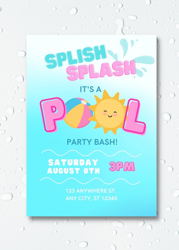 Pool Party Splash Splash Summer Party Pool Water - Etsy