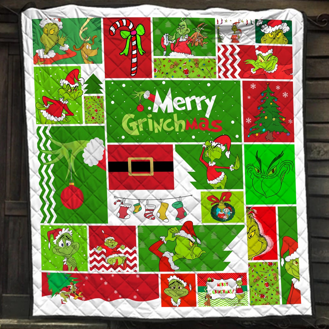 Merry Christmas the Grinch Christmas Quilt Blanketfan Lover - Etsy
