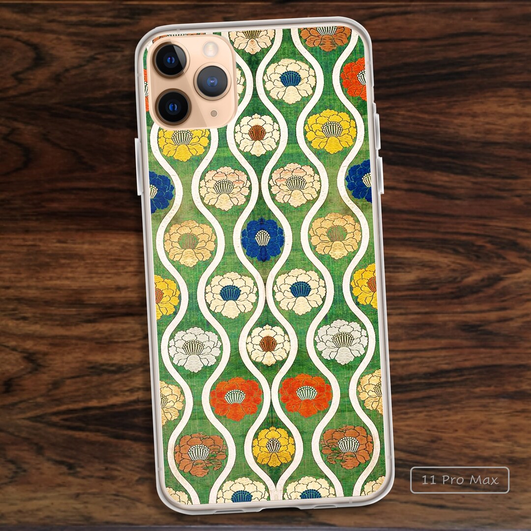 Pretty Japanese iPhone Case With Green Gold Pattern From - Etsy