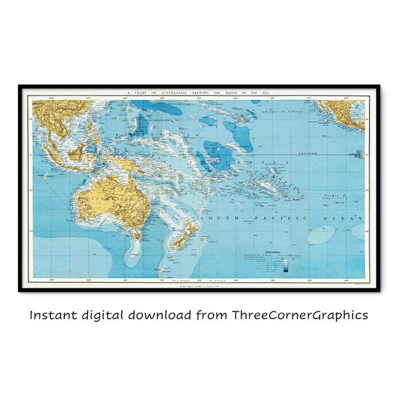 Samsung FRAME TV Art Blue Water Map JPG of Australia Pacific | Etsy
