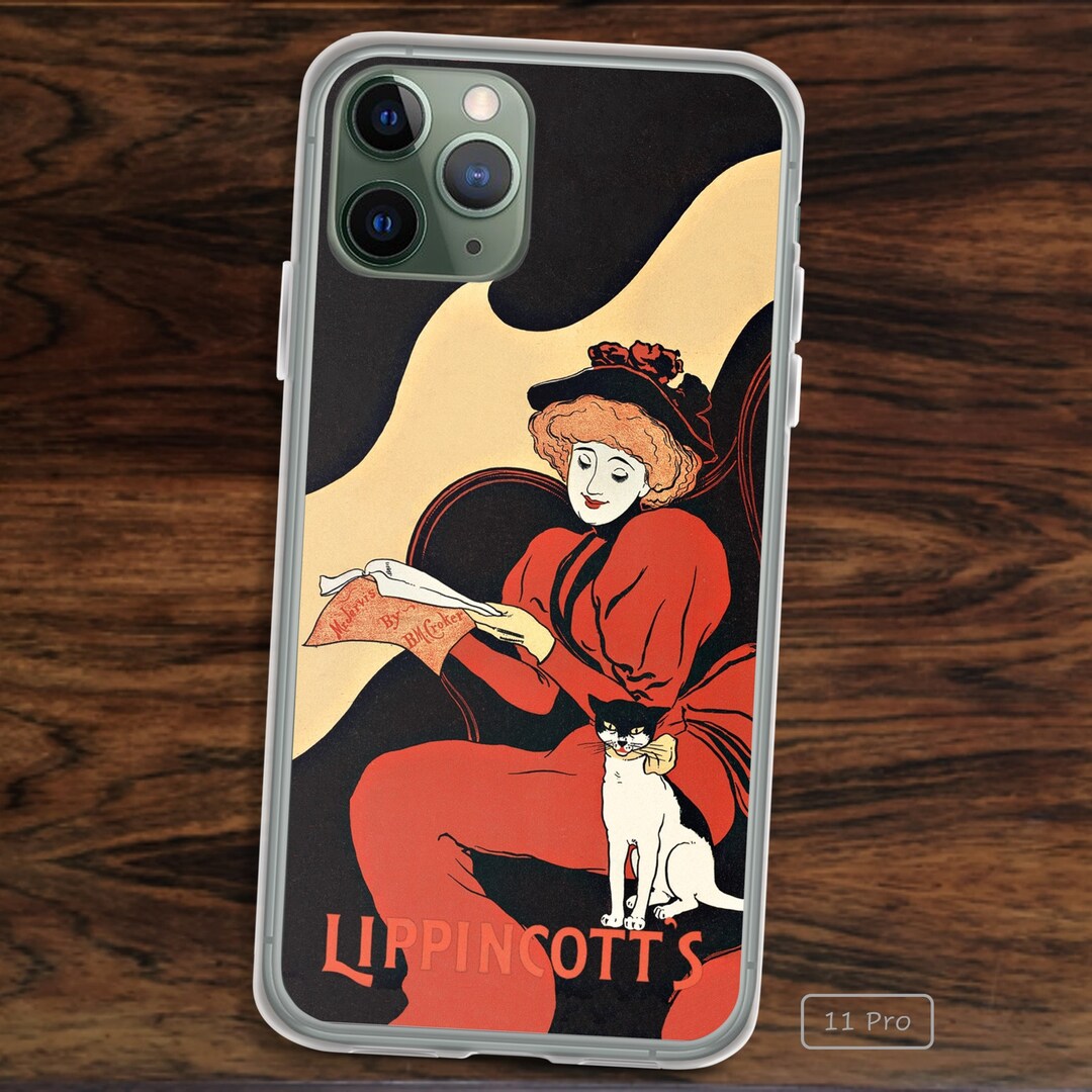 Vintage 1900s iPhone Case With Cat, Book Reading Woman, From Magazine ...