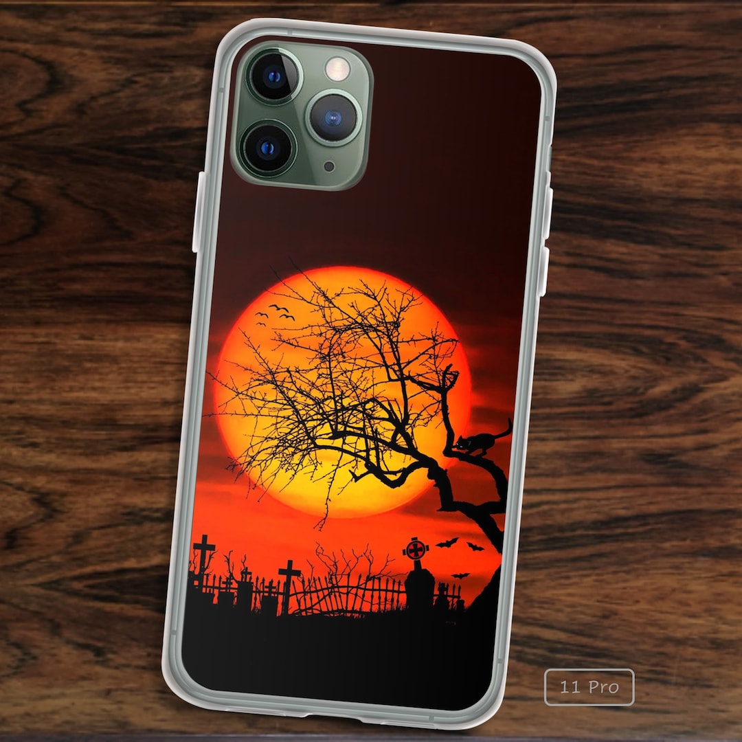 Gothic iPhone Case With Moon and Graveyard and Cat in Tree - Etsy