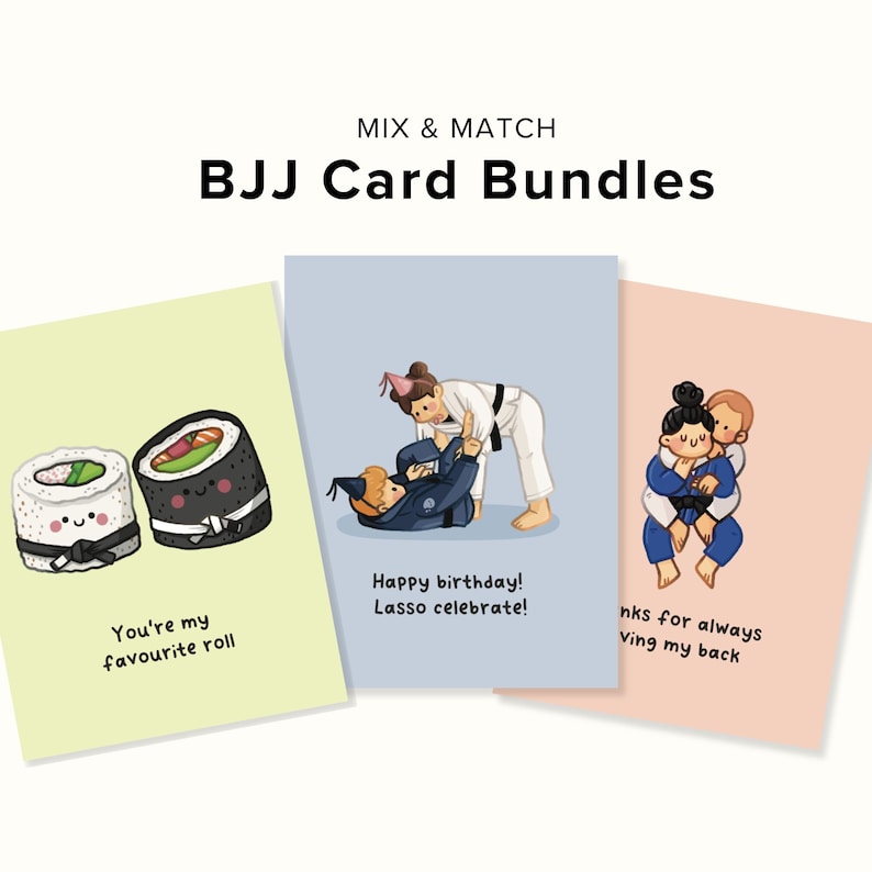 Jiu Jitsu BJJ Card Bundle: Friendship, Birthday, Valentines, Thank You ...