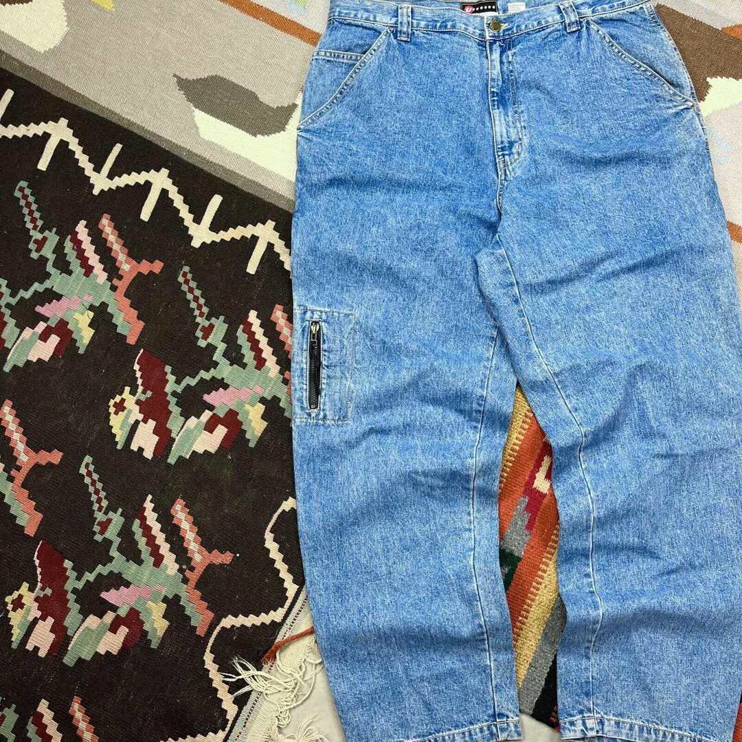 Vintage 90s Y2k Utility Baggy Jeans Blue Denim Grunge Cargo Men's 38x32 ...
