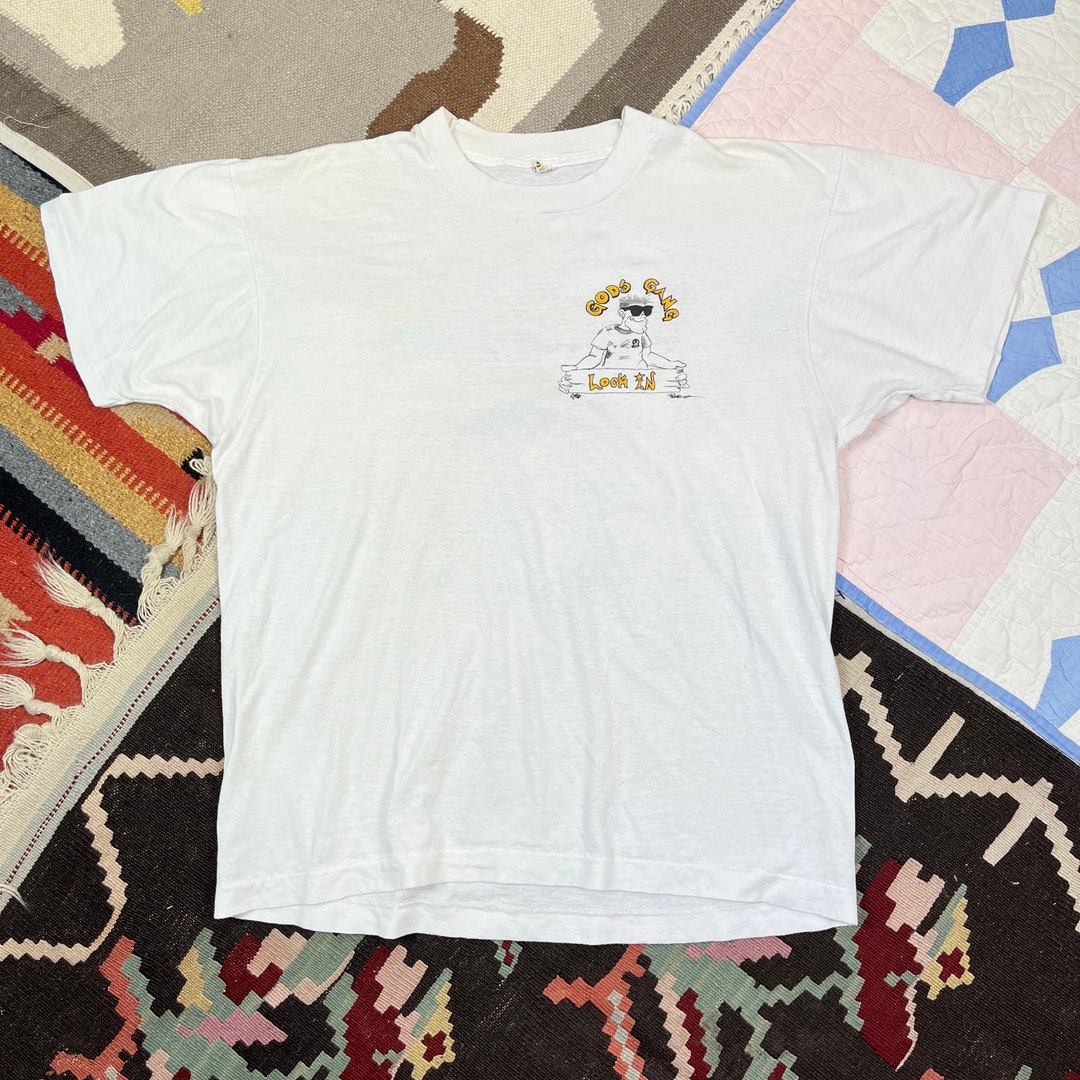 Vintage 90s 1990s Gods Gang Lock in Graphic T-shirt Jesus Tee White ...