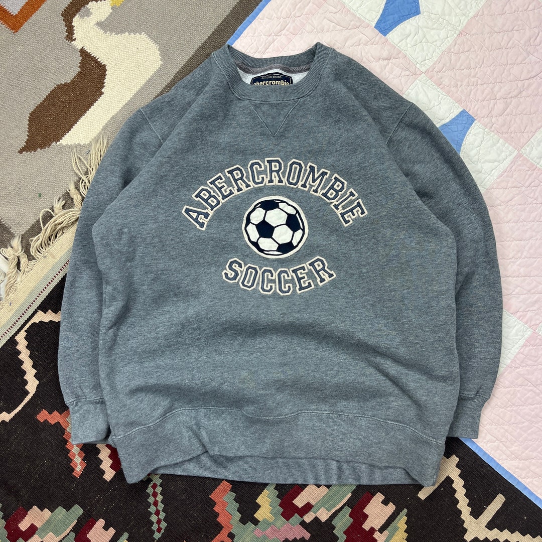 Vintage 90s Y2k Abercrombie & Fitch Crewneck Sweatshirt Gray Soccer Embroidered Gray Fits Small ...