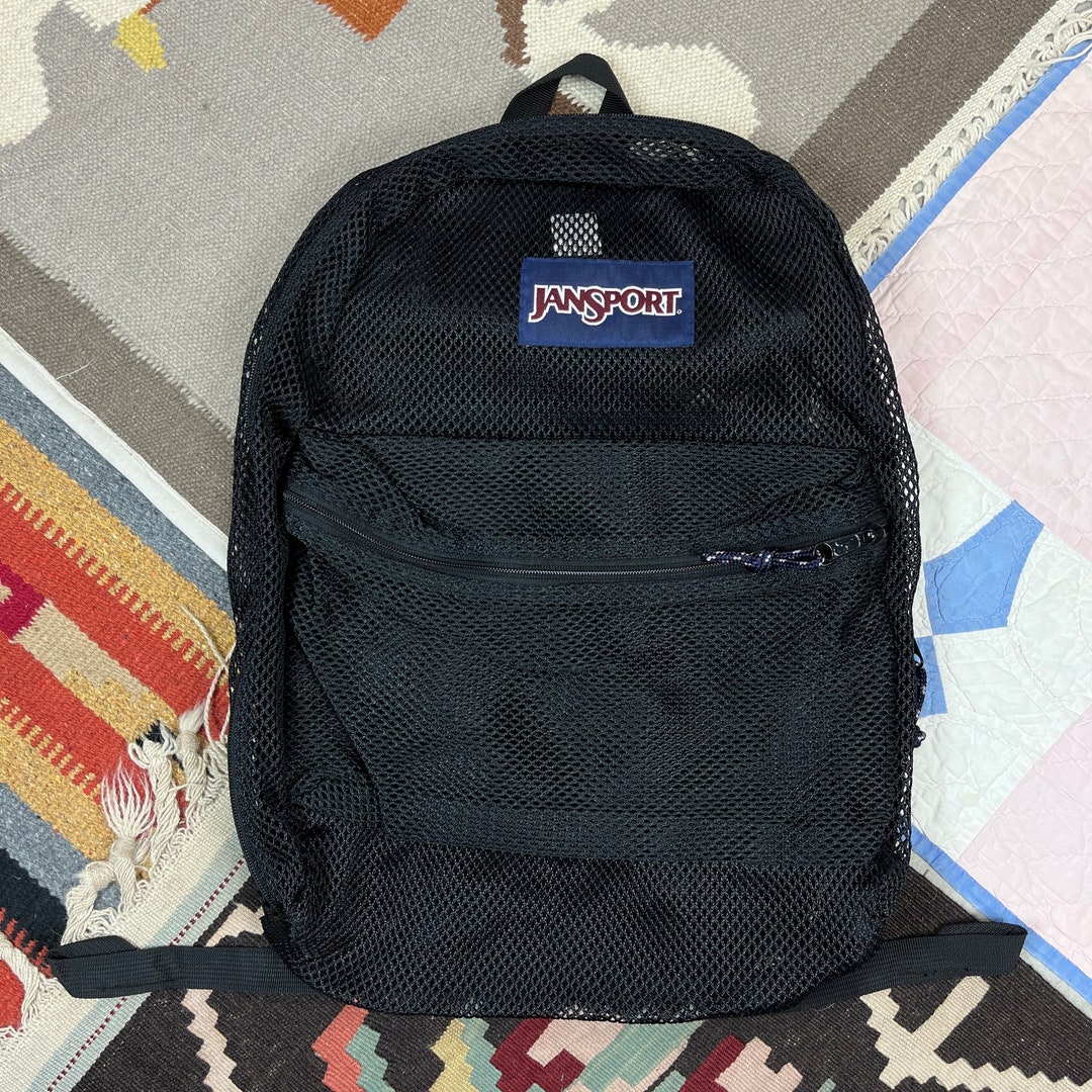 Vintage 90s 1990s Jansport Backpack USA Made Mesh Black School Outdoors ...