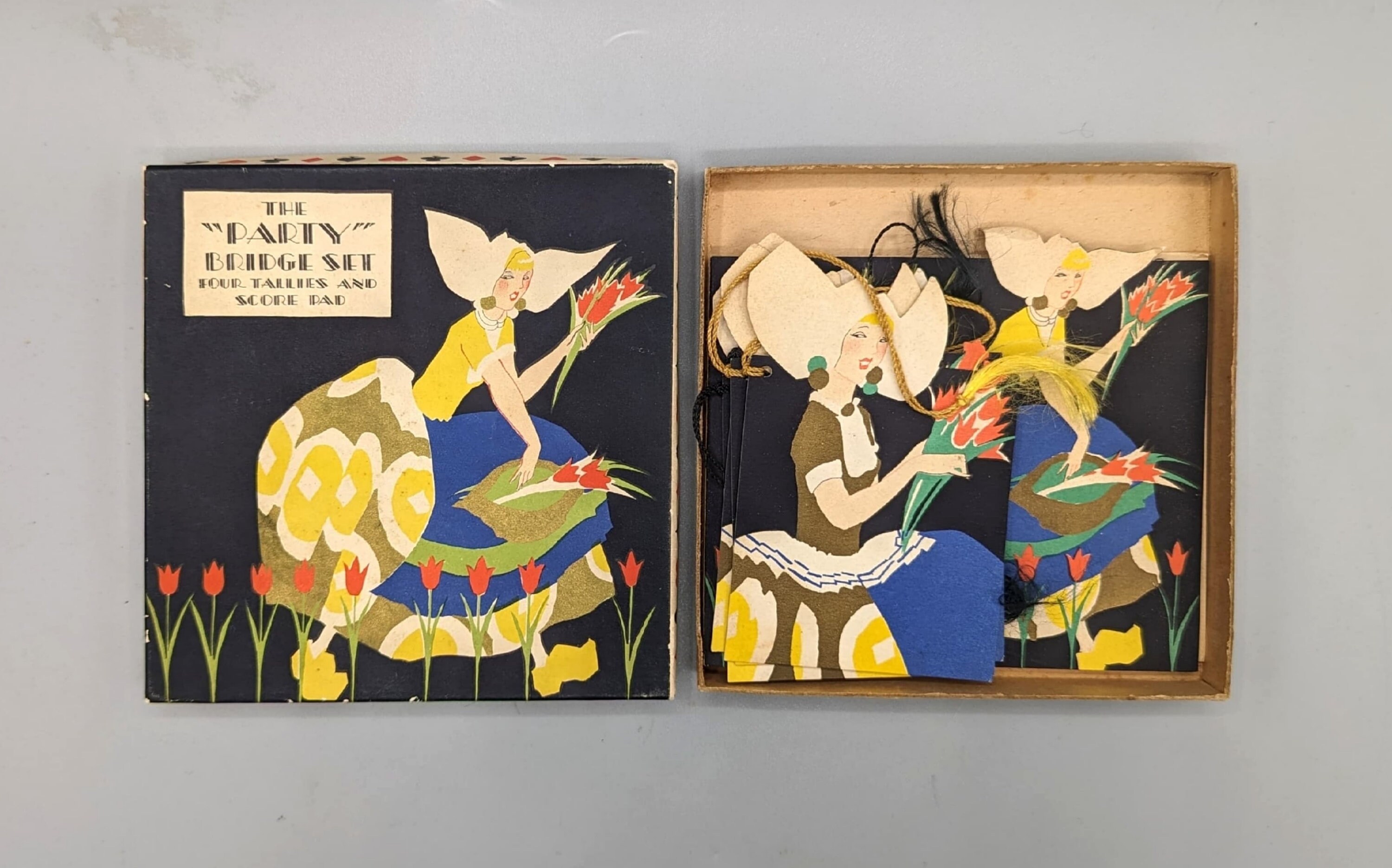 The Party Bridge Set: Four Tallies & Score Pad, Rare Vintage Art Deco ...