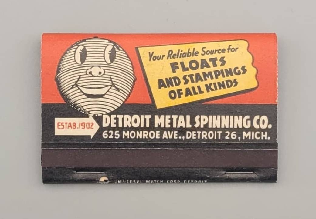 Vintage Full & Unstruck Front Strike Matchbook - Detroit Metal Spinning ...