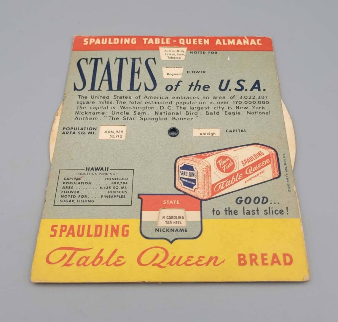 Spaulding Table Queen Bread, States of the U.S.A., Vintage Collectable ...