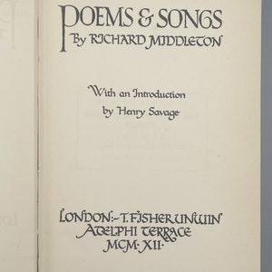 Richard Middleton, Poems & Songs, Vintage 1st Edition Book of Poetry W ...