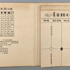 The Party Bridge Set: Four Tallies & Score Pad, Rare Vintage Art Deco ...