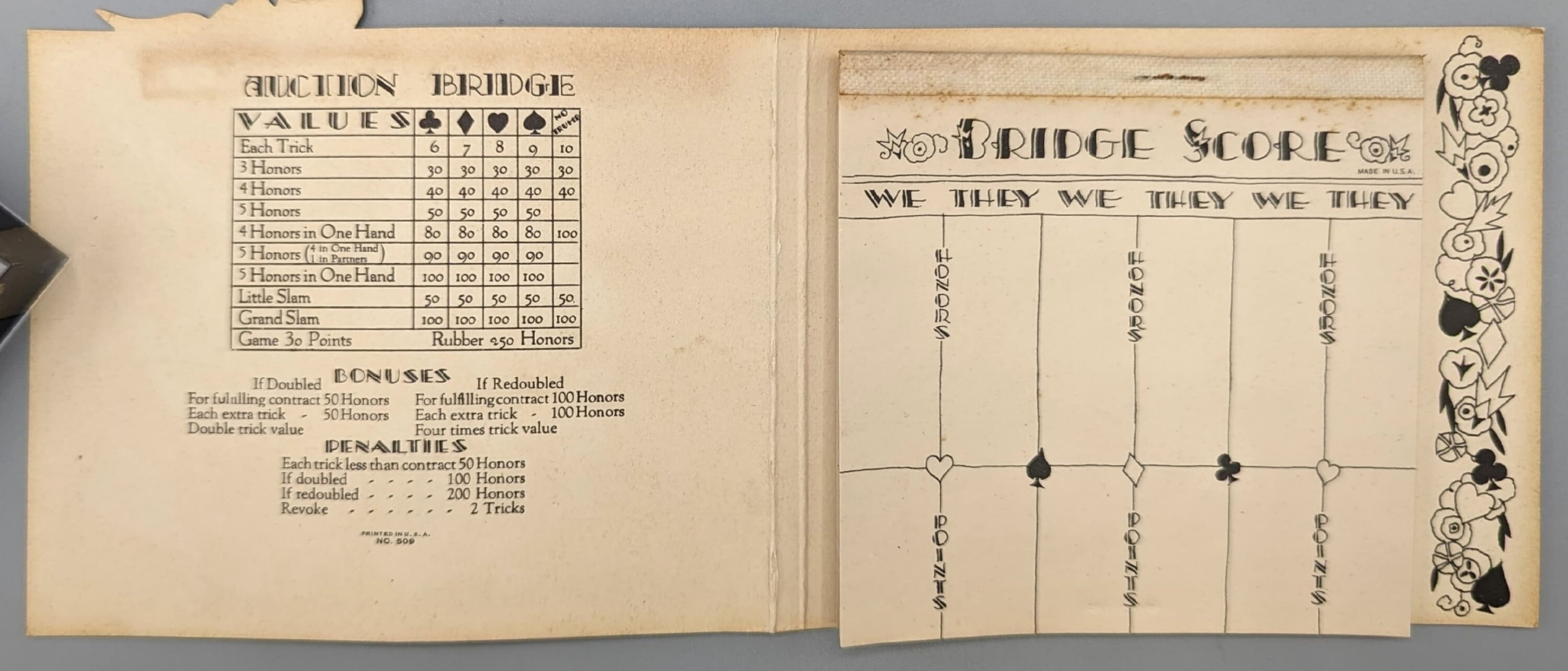 The Party Bridge Set: Four Tallies & Score Pad, Rare Vintage Art Deco ...