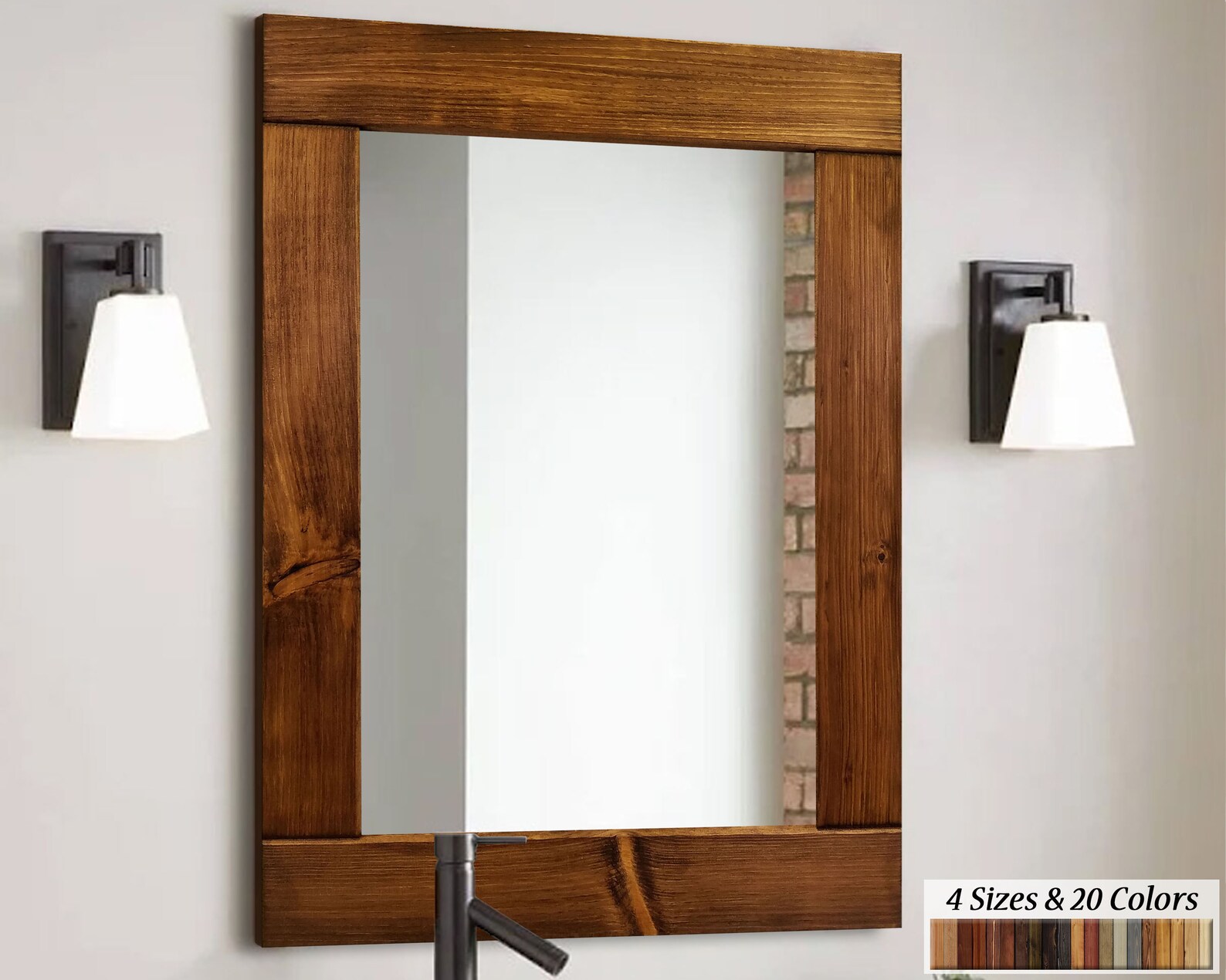 Natural Rustic Wood Framed Mirror 20 Stain Colors Reclaimed | Etsy