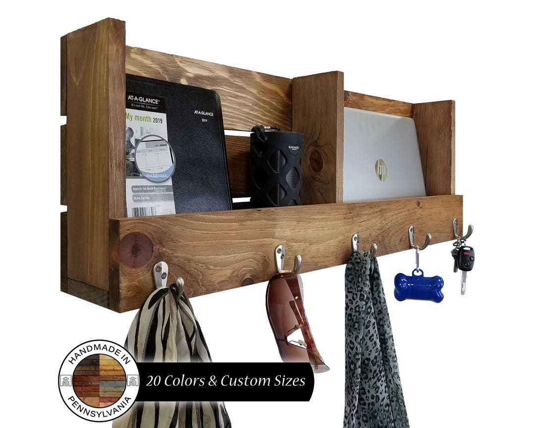 Handcrafted Union Barn Wall Hanging Wood Shelf With Wall Hooks, Wall ...