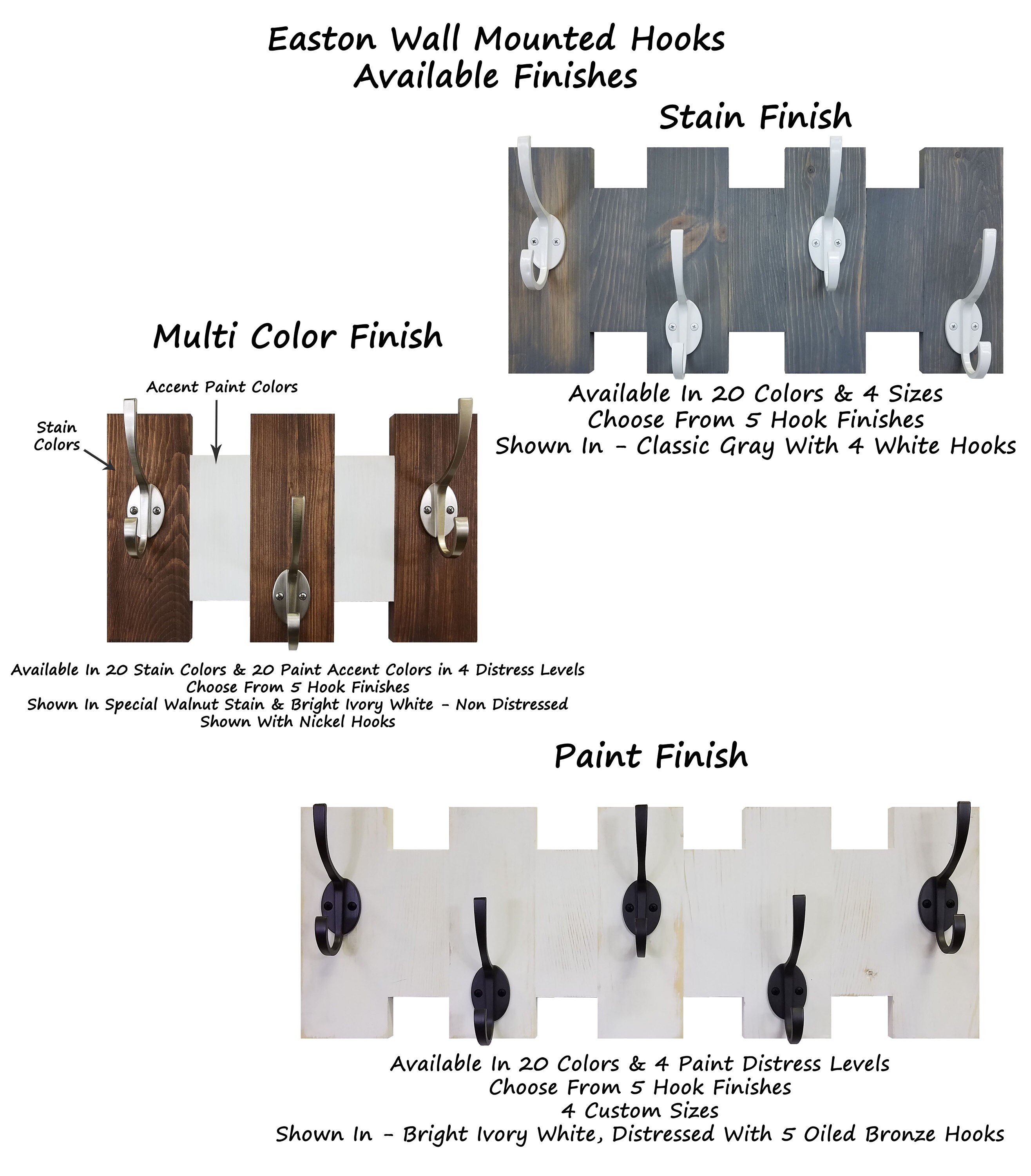 Easton Wall Mounted Hook Rack 20 Stain Colors Coat Hooks | Etsy