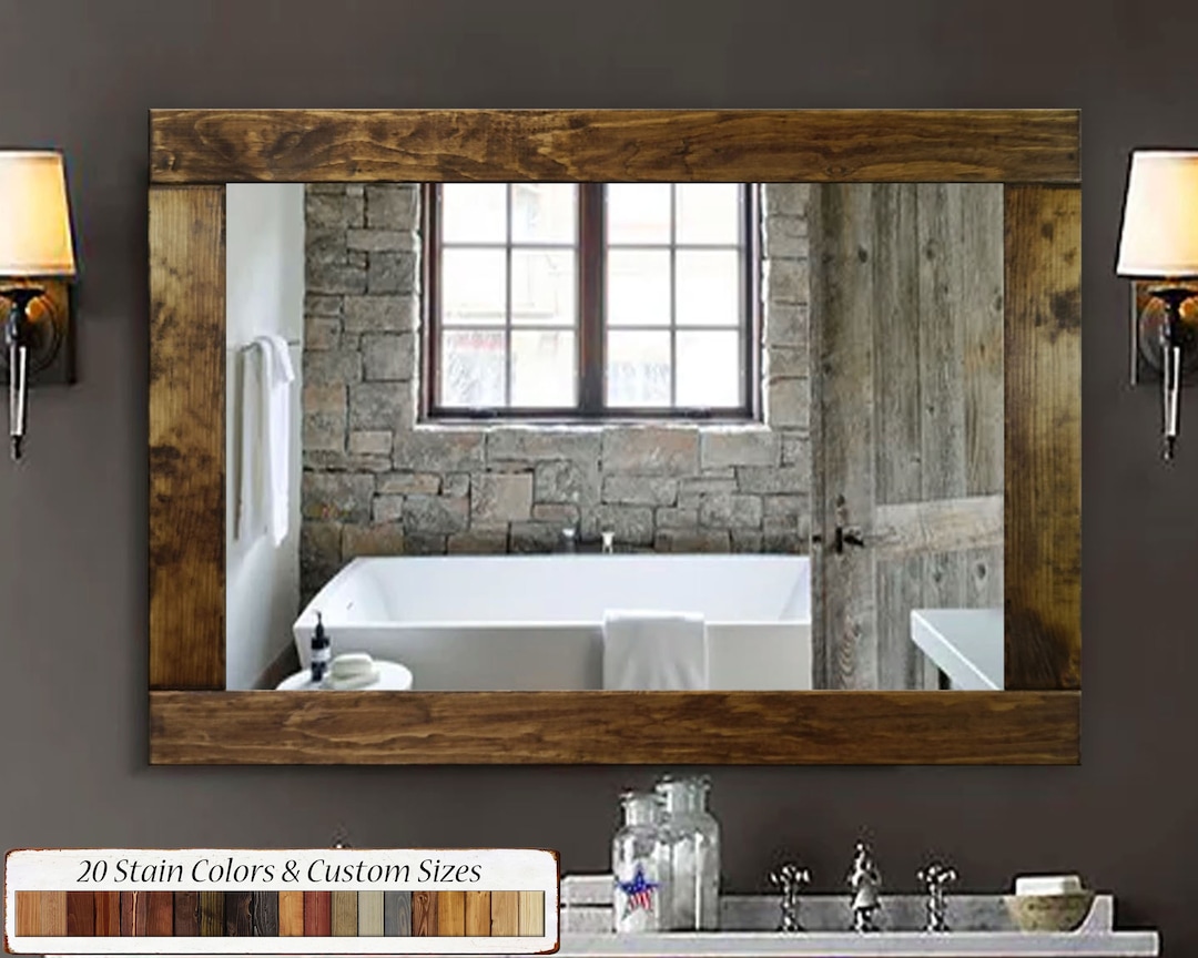 Natural Rustic Wood Framed Mirror, 20 Stain Colors - Rustic Reclaimed ...