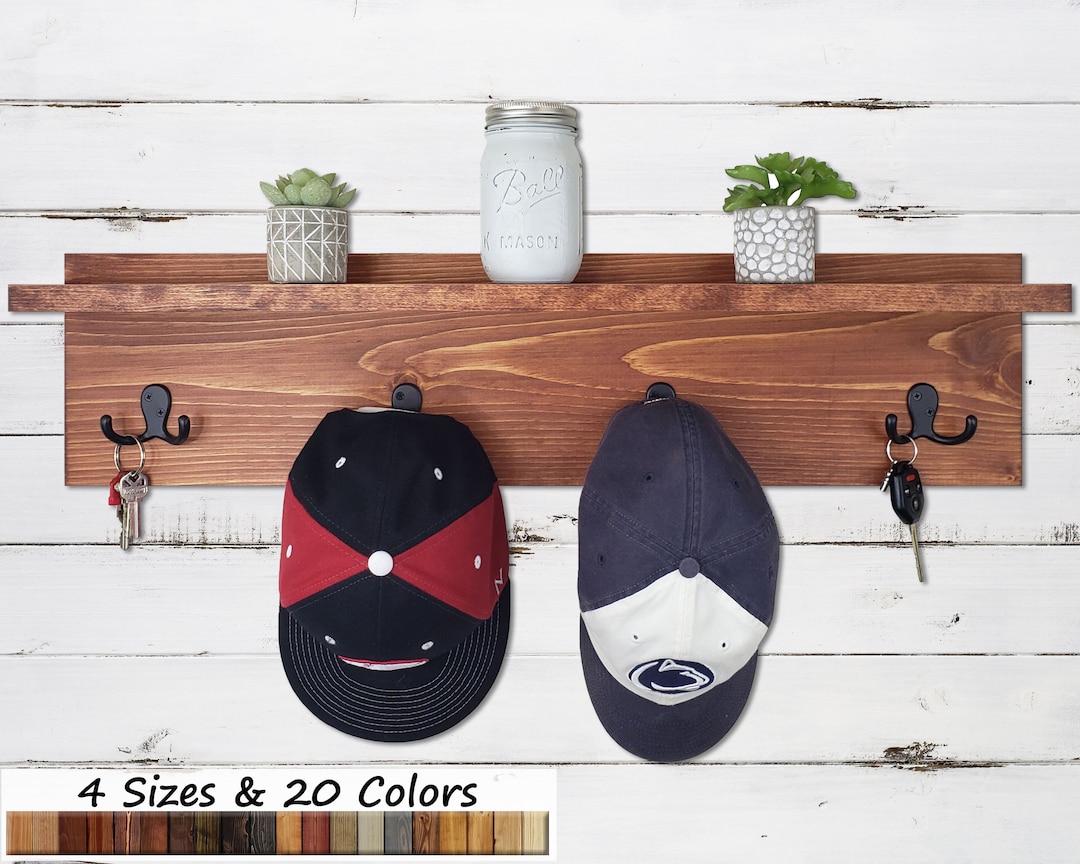 Modern Rustic Wall Shelf With Hooks, Display Shelf, Coat Hooks, Key ...