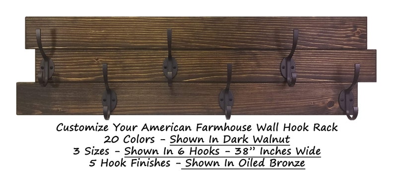 American Farmhouse Wood Wall Hook Rack 20 Stain Colors | Etsy