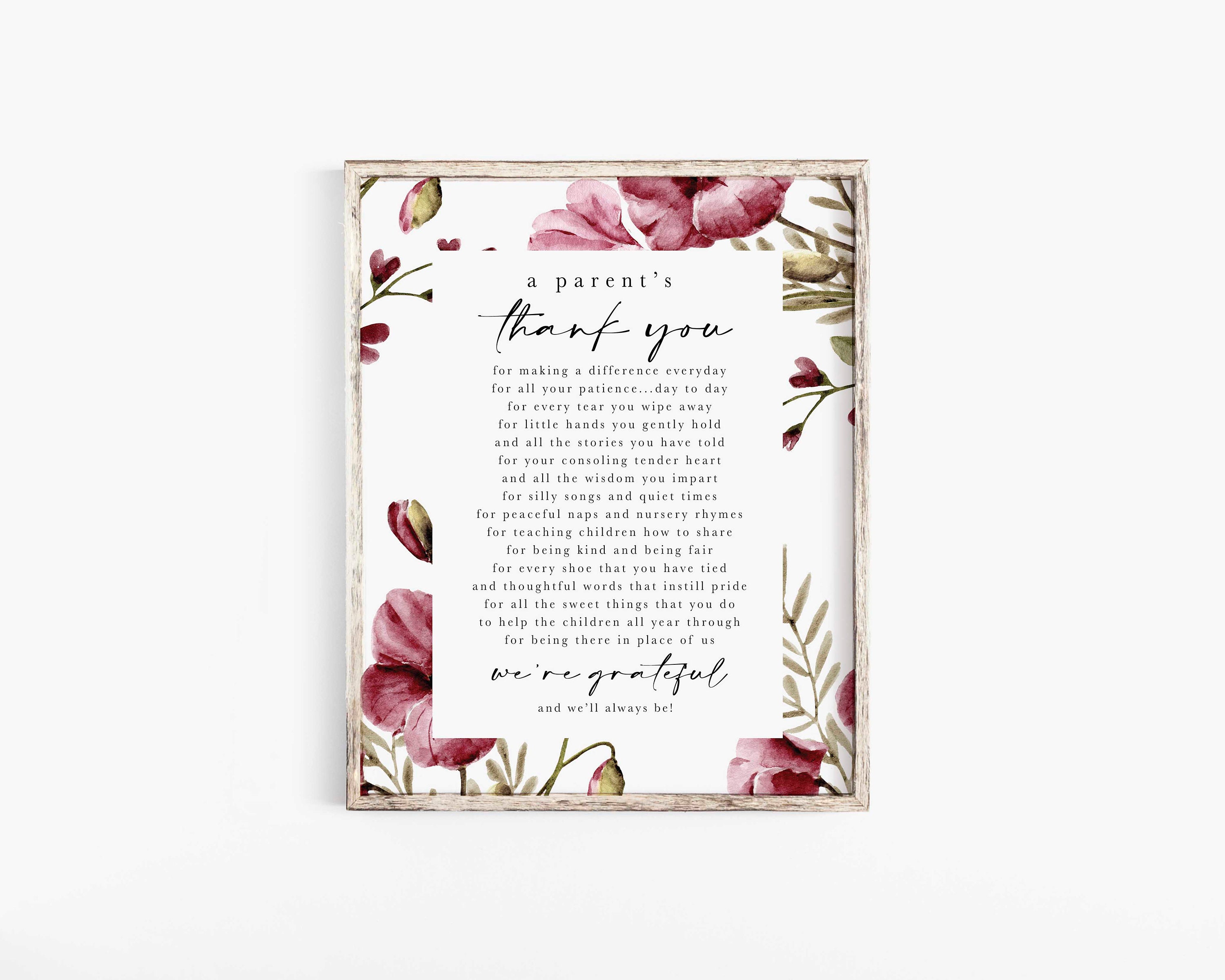 A Parents Thank You Printable Nursery Teachers Teaching Teacher's Day ...