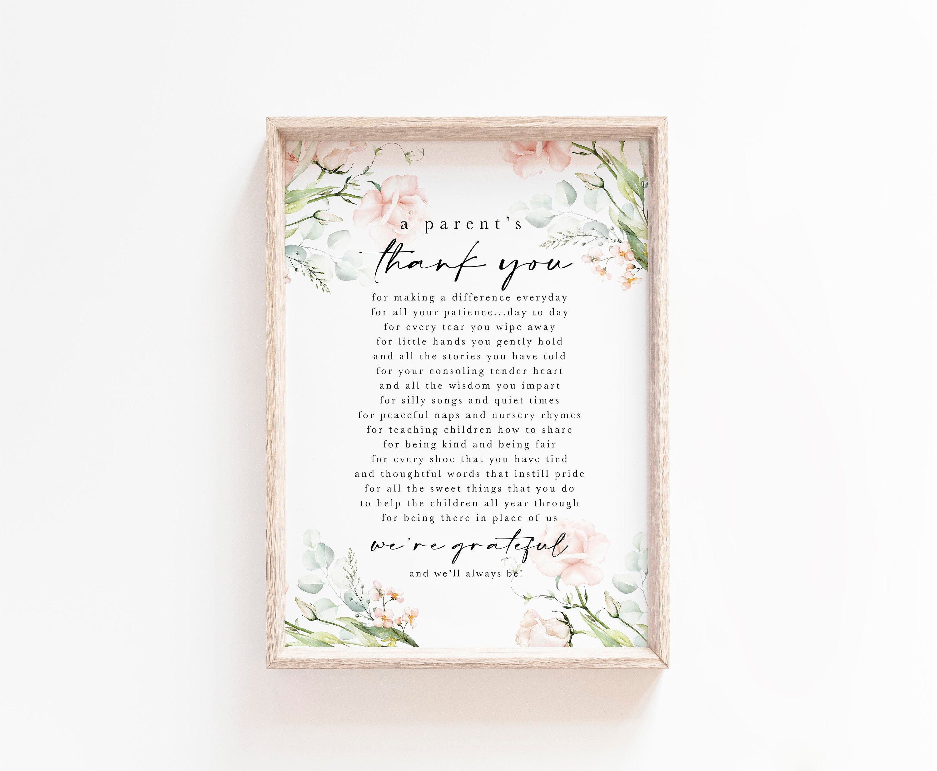 A Parents Thank You Printable Nursery Teachers Teaching Teacher's Day ...
