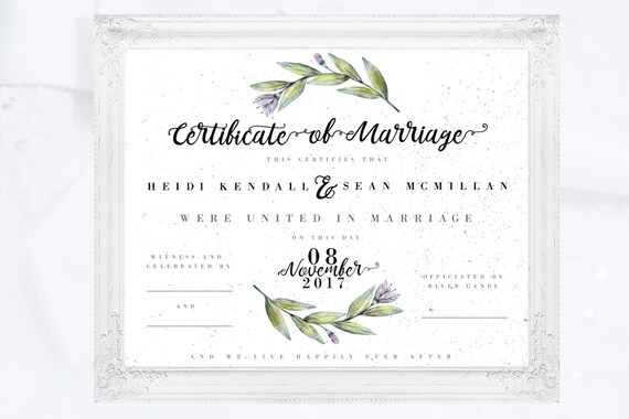 PRINTABLE Digital Custom Marriage Certificate Floral | Etsy