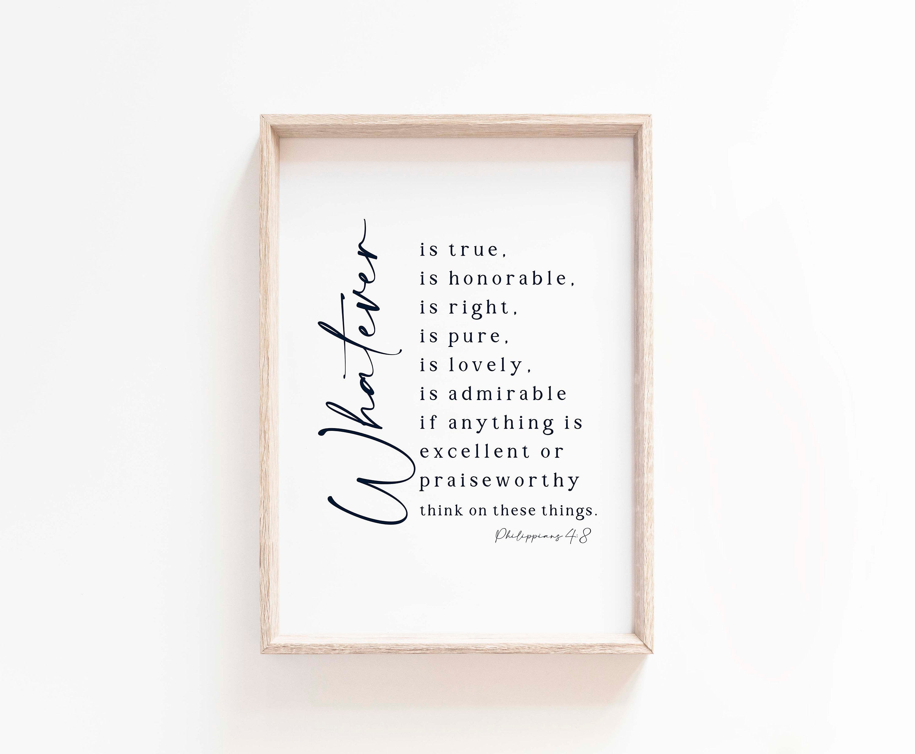 Philippians 4:8 Whatever is True Sign Bible Verse Wall Art Print ...