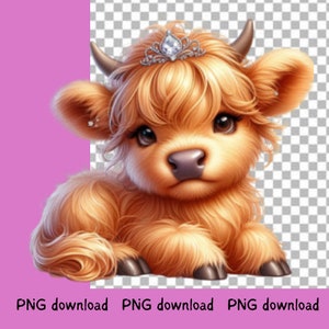 Boujee Highland Cow Bundle , Tiara Heifer SVG PNG, Highland Cow Png ...