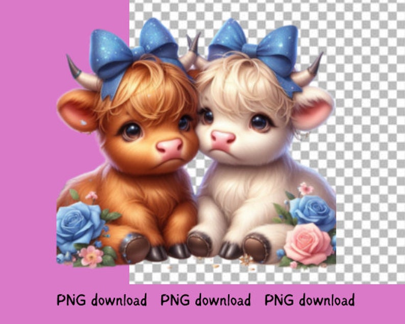 Highland Cow Twins Bundle, Highland Cow PNG, Funny Farm Animal PNG ...