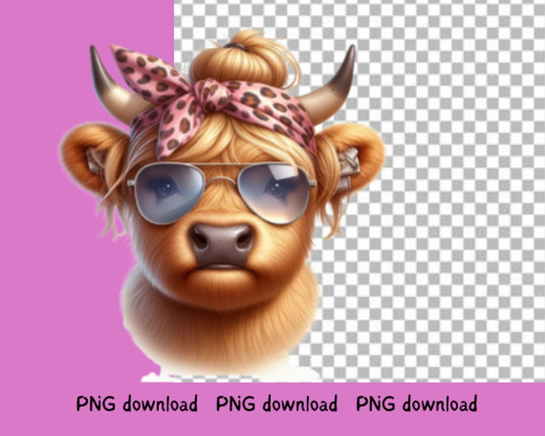 Sassy Highland Cow Png, Pink Bandana Heifer SVG PNG, Highland Cow Png ...
