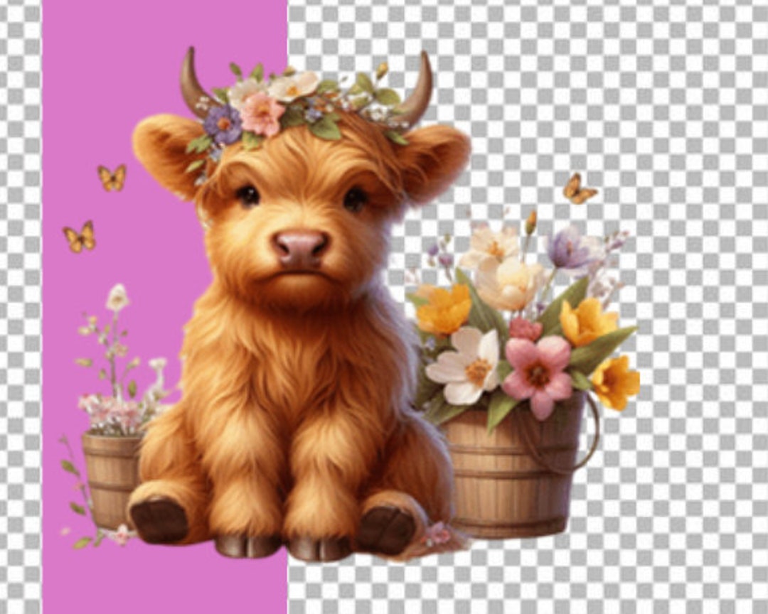 Spring Highland Cow, Highland Cow Png, Valentines Cow PNG, Valentines ...