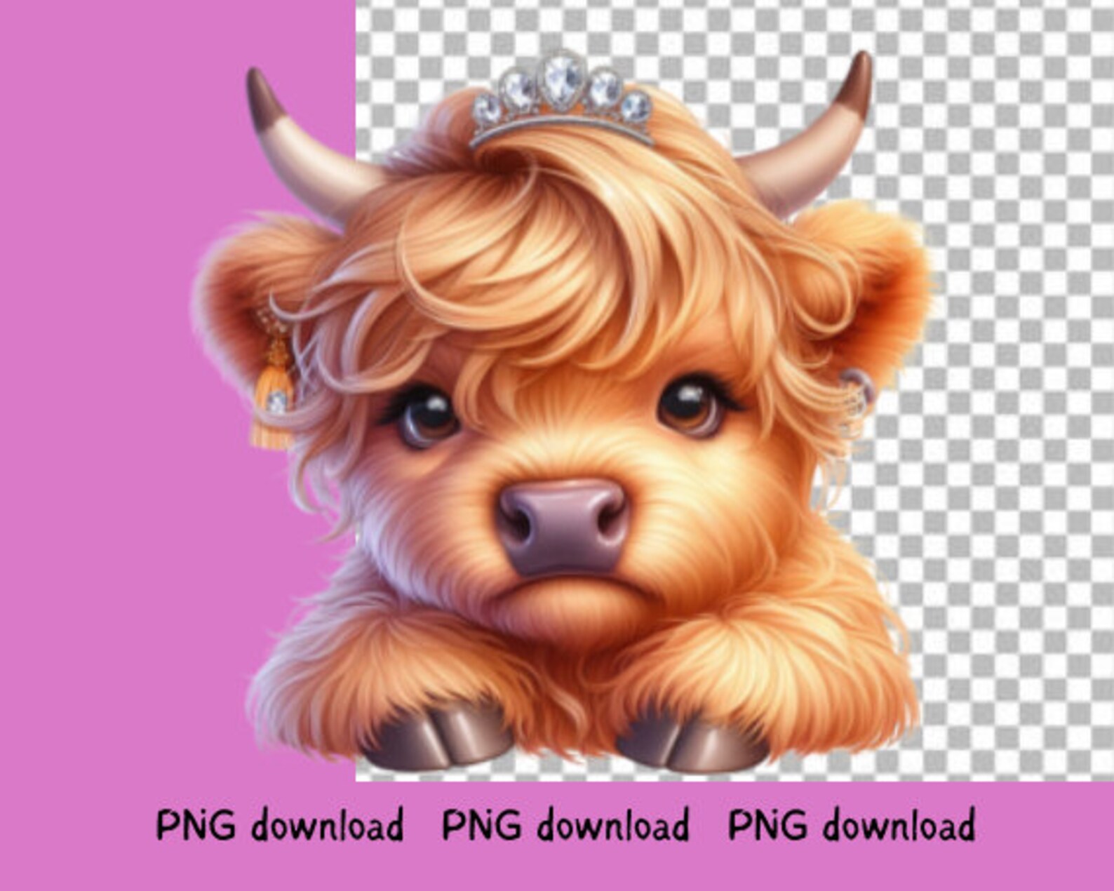 Boujee Highland Cow Bundle , Tiara Heifer SVG PNG, Highland Cow Png ...