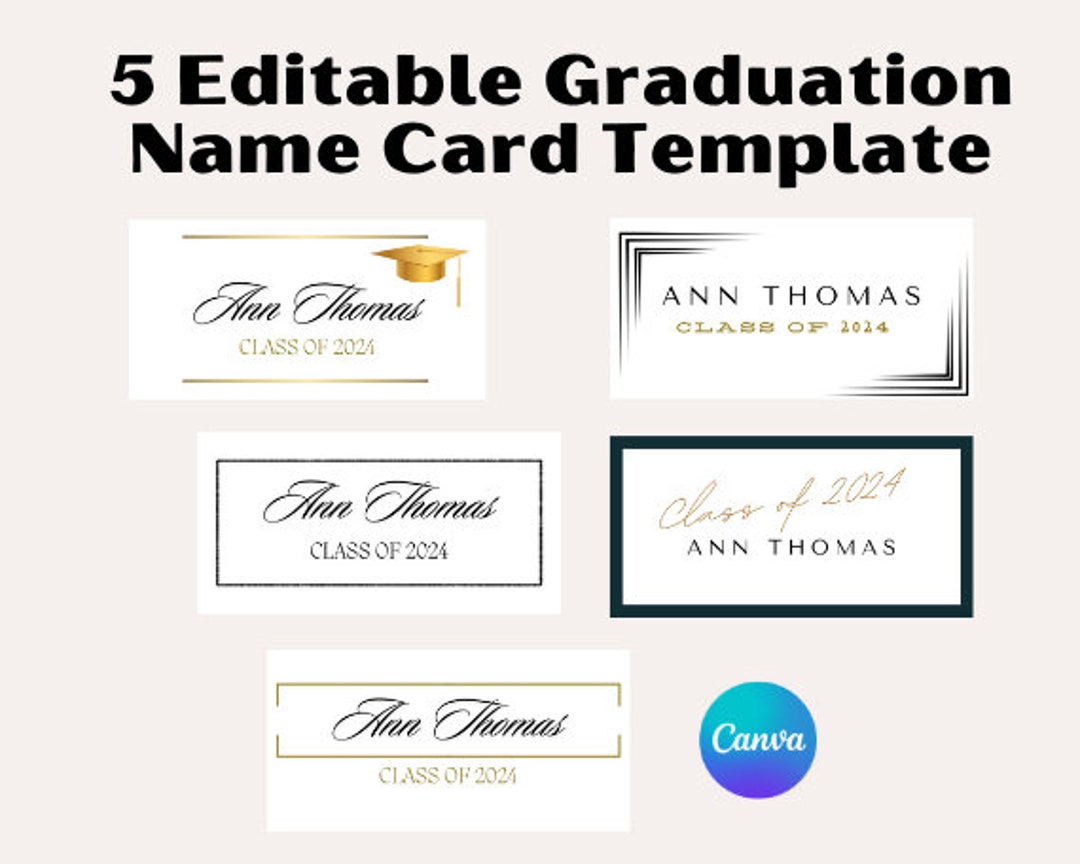 Editable 2024 Graduation Name Card Template Canva Template Bundle ...