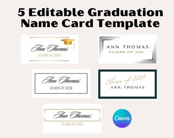 5 Editable Graduation Name Card Canva Template Bundle Printable Class ...